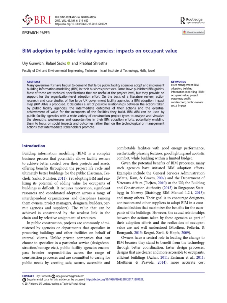 BIM Adoption by Public Facility Agencies Impacts On Occupant Value ...