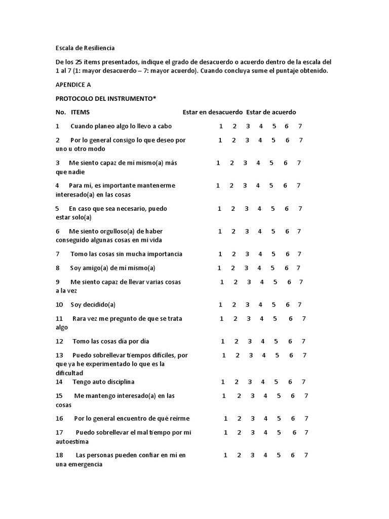 Escala de Resiliencia | PDF