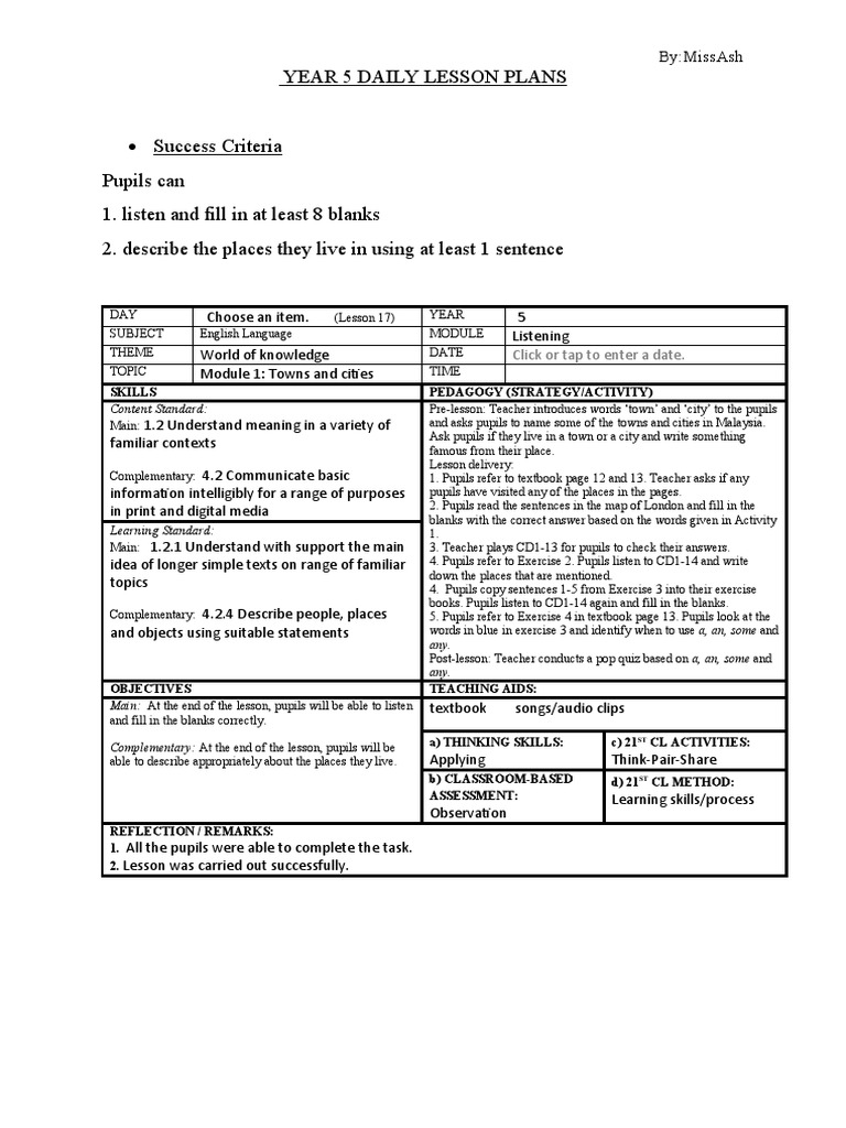 Y5 e L17 - L21 (M1) | PDF | Lesson Plan | Teachers