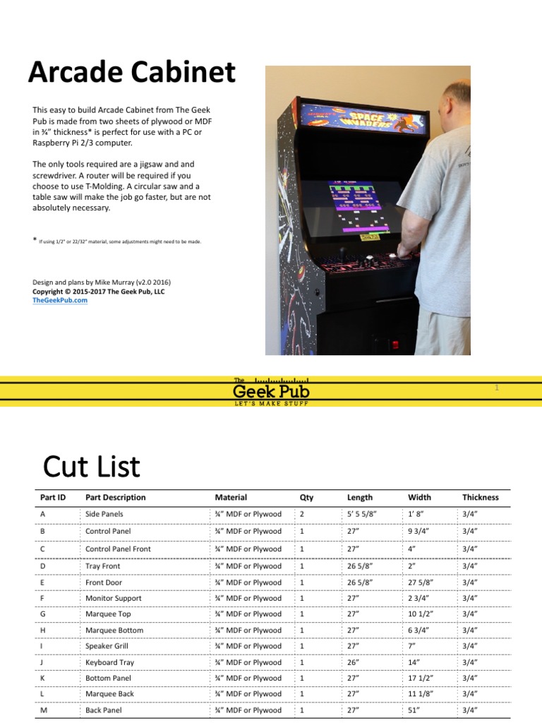 Arcade Cabinet Plans (Version 3 2017) | PDF | Raspberry Pi | Plywood