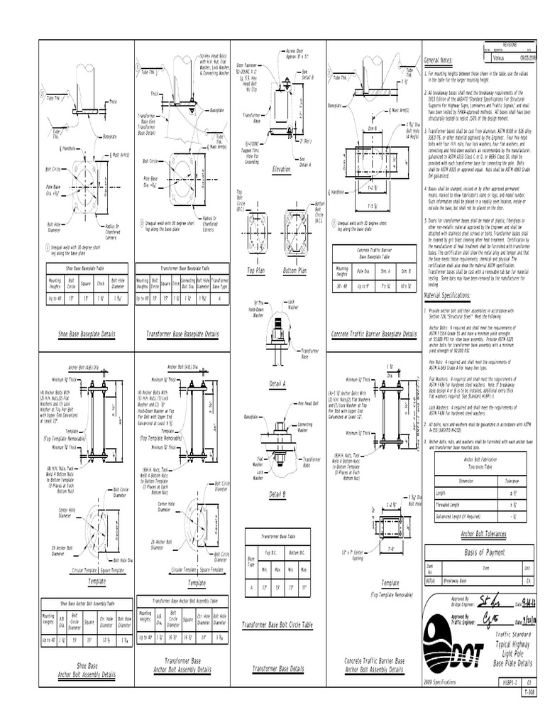 T-308-Typical Highway Light Pole Base Plate Details-HLBP1-1-01 | PDF