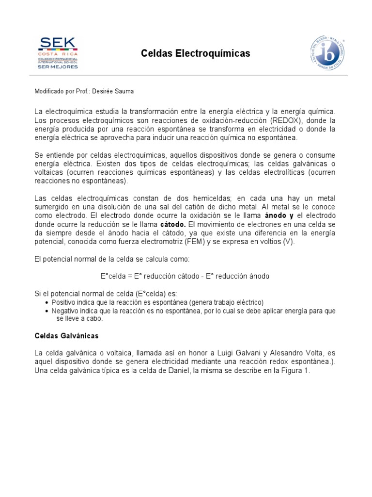 Laboratorio de Celdas Electroquímicas | PDF | Redox | Electroquímica