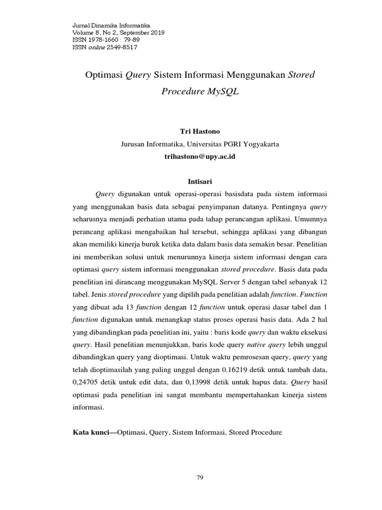 Optimasi Query Sistem Informasi Menggunakan Stored Procedure MySQL | PDF