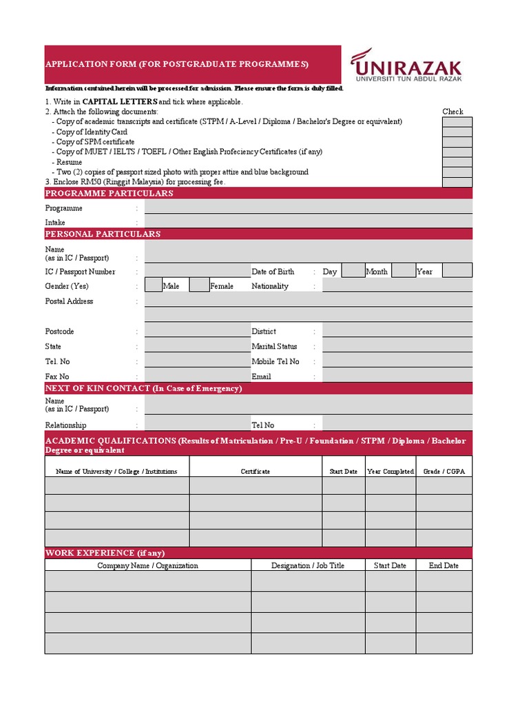 Application Form PostGraduate UNIRAZAK (Mar2018) | PDF | Diploma | Academic Degree