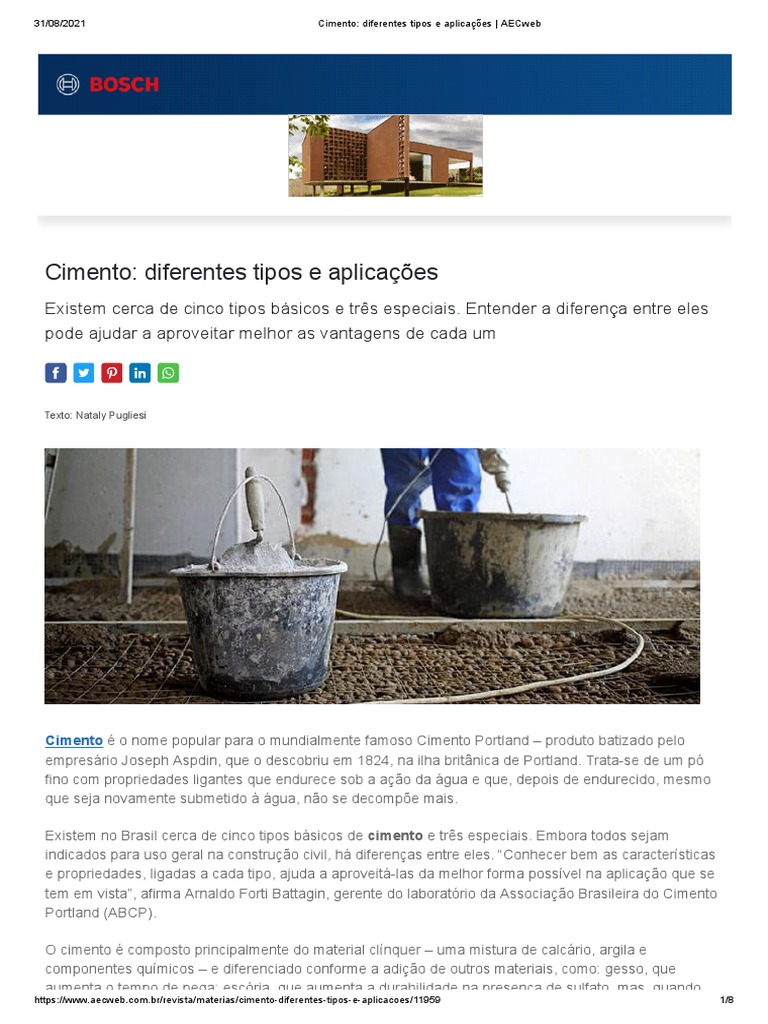 Cimento Diferentes Tipos E Aplicações Aecweb Pdf Cimento Concreto