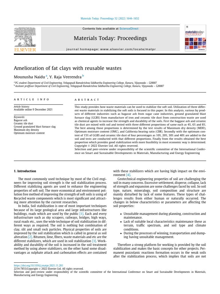 S6. Amelioration of Fat Clays With Reusable Wastes | PDF | Soil | Nature