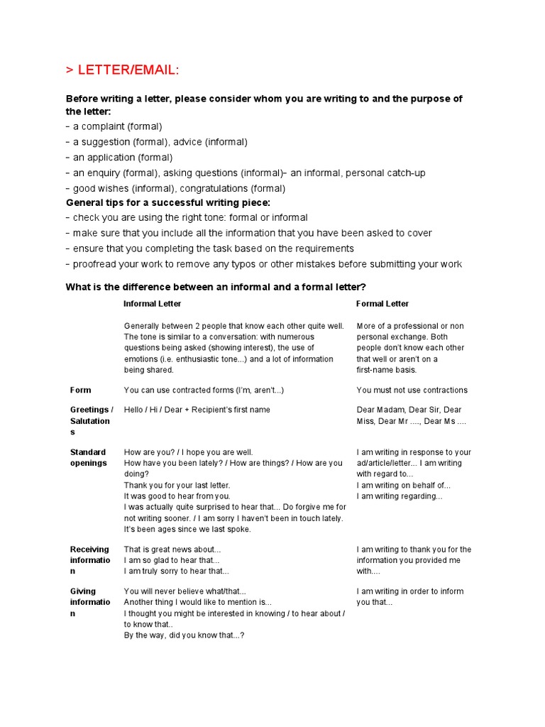 Writing A Letter - Email | PDF