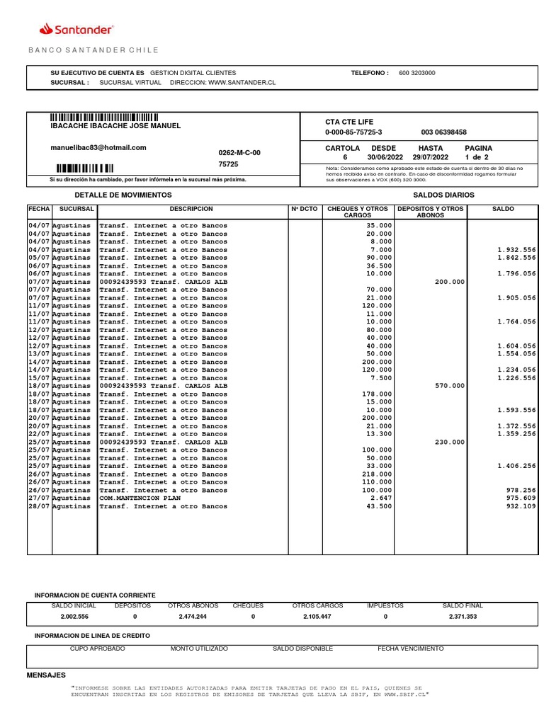 Extracto Bancario Santander PDF | PDF | Bancos | Tarjeta de crédito