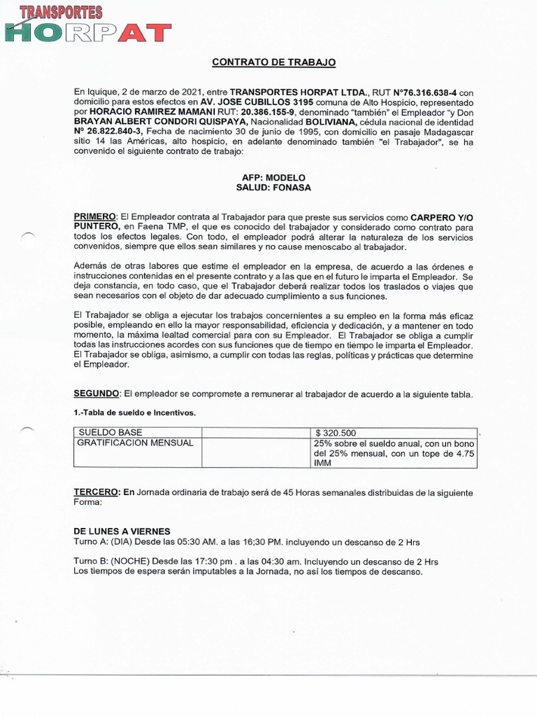 Contrato - Brayan Condori | PDF | Economias