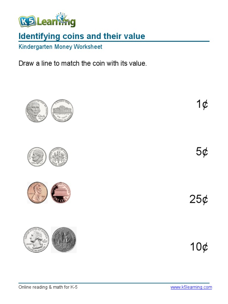 Kindergarten Money Match Coin To Value B | PDF