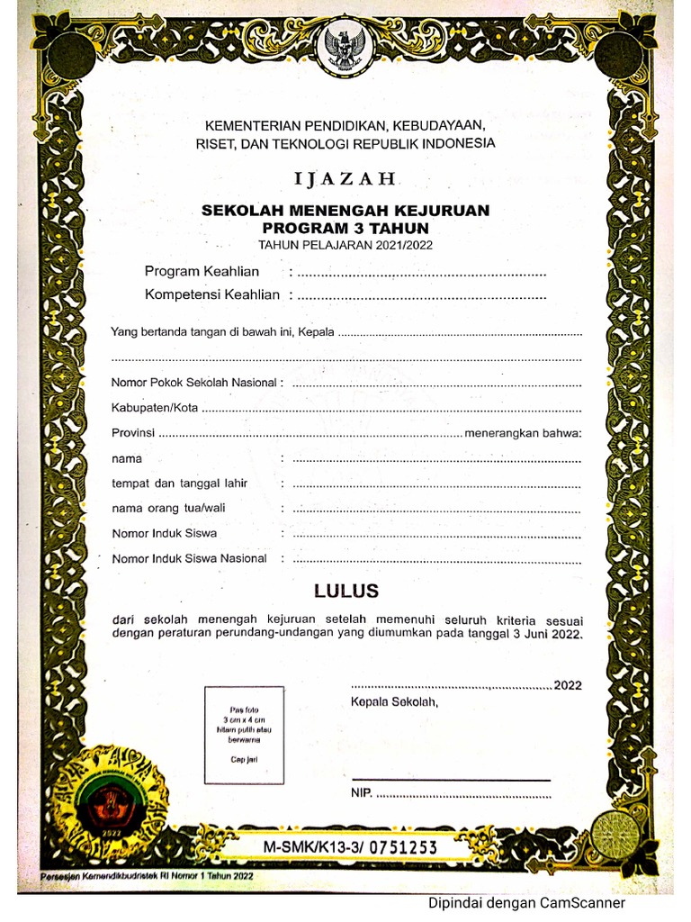 Blanko Ijazah 2022 | PDF
