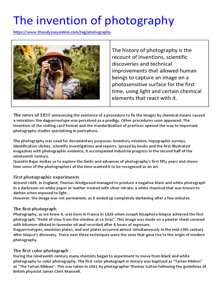 The Invention and Evolution of Photography | PDF | Photograph | Light