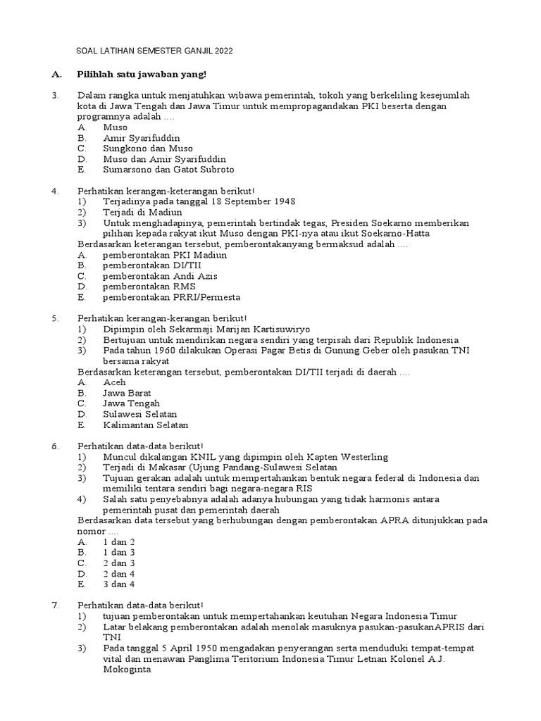 Soal Latihan Sej - Wajib KLS 12 - Ganjil 2022 | PDF | Politik | Perjalanan