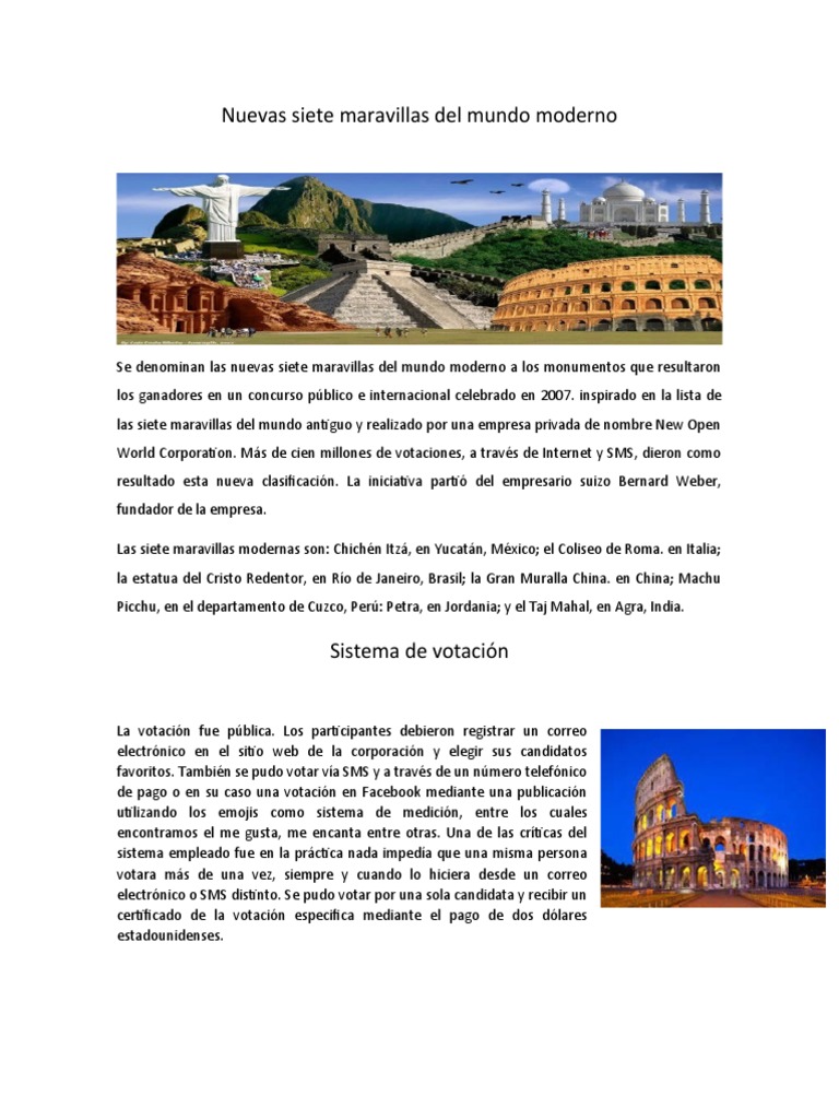 Nuevas Siete Maravillas Del Mundo Moderno | PDF | Geografía cultural ...