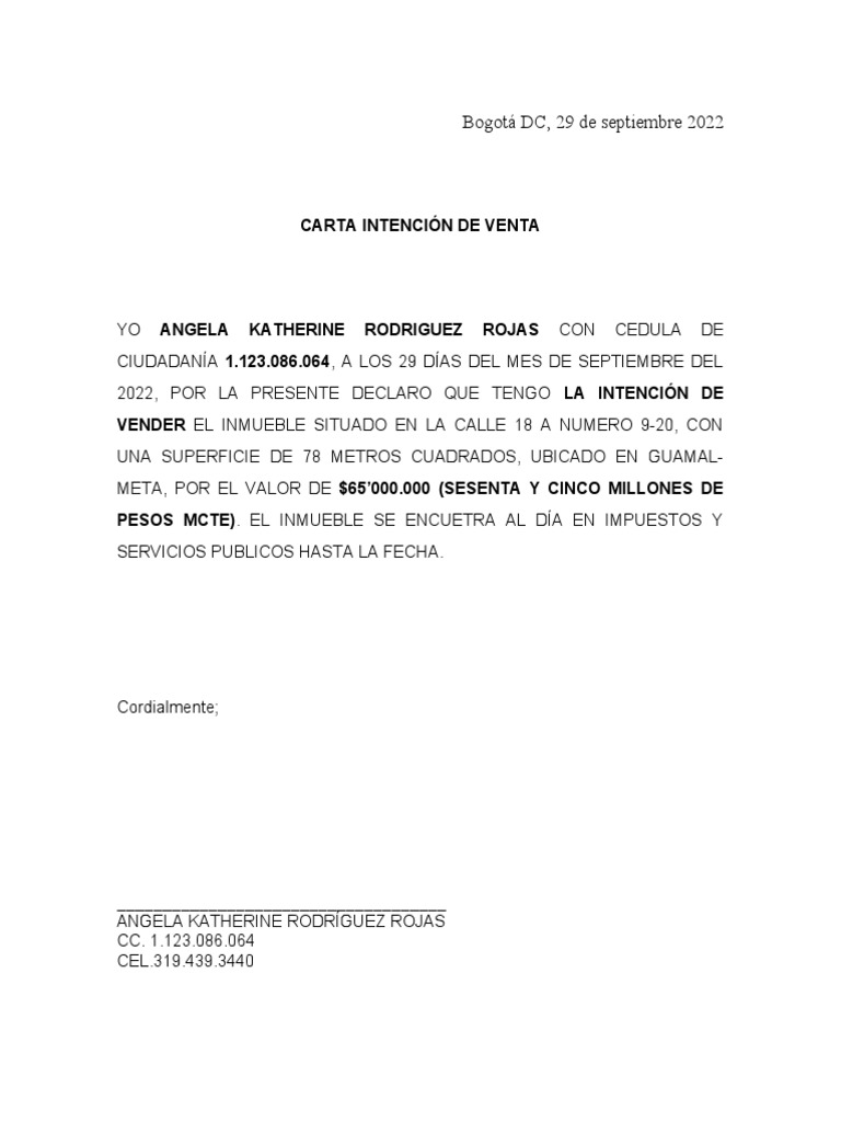 Carta de Intencion de Venta | PDF