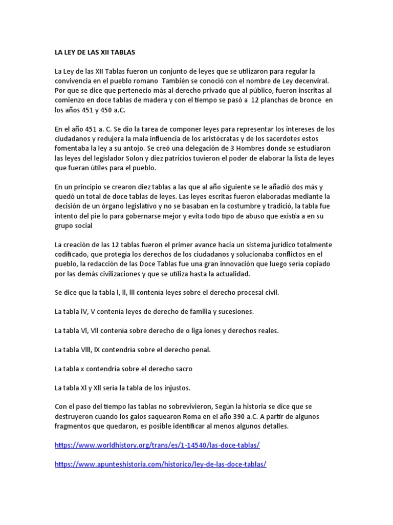 Ley de las 12 Tablas en Roma | PDF
