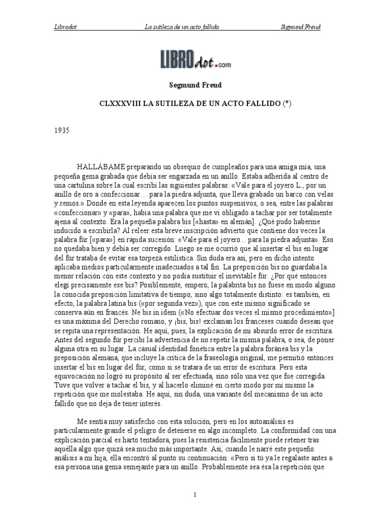 La Sutileza de Un Acto Fallido - Freud. | PDF