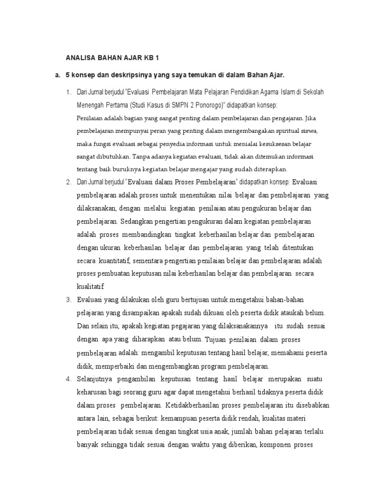 Analisa Bahan Ajar KB 1 | PDF