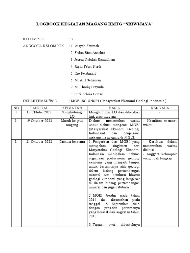 Logbook Magang MGEI 2022 | PDF