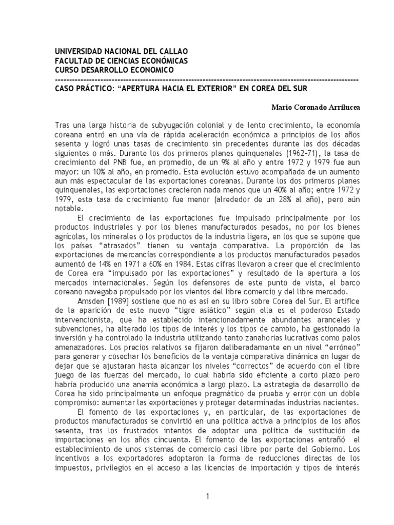 Caso 9 Apertura Hacia El Exterior Corea Del Sur | PDF | Exportaciones | Corea del Sur