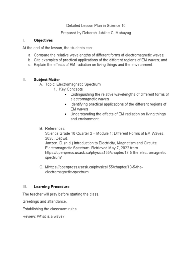 Electromagnetic Spectrum Lesson Plan | PDF | Electromagnetic Spectrum ...