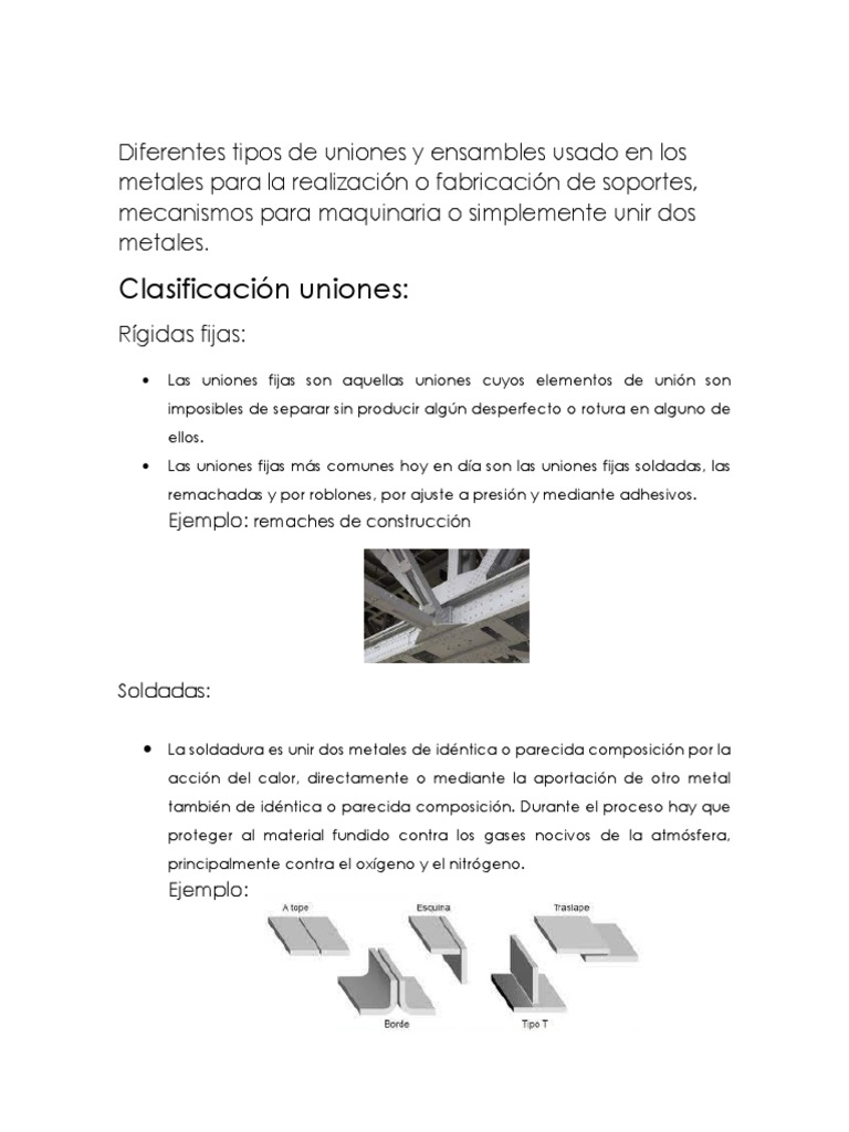 Diferentes Tipos de Uniones y Ensambles Usado en Los Metales | PDF ...