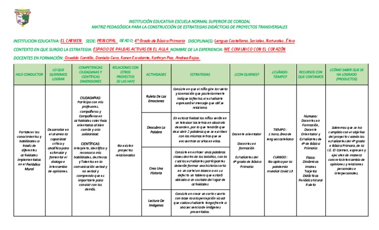 Matriz Del Proyecto Transversal | PDF | Método de enseñanza | Maestros