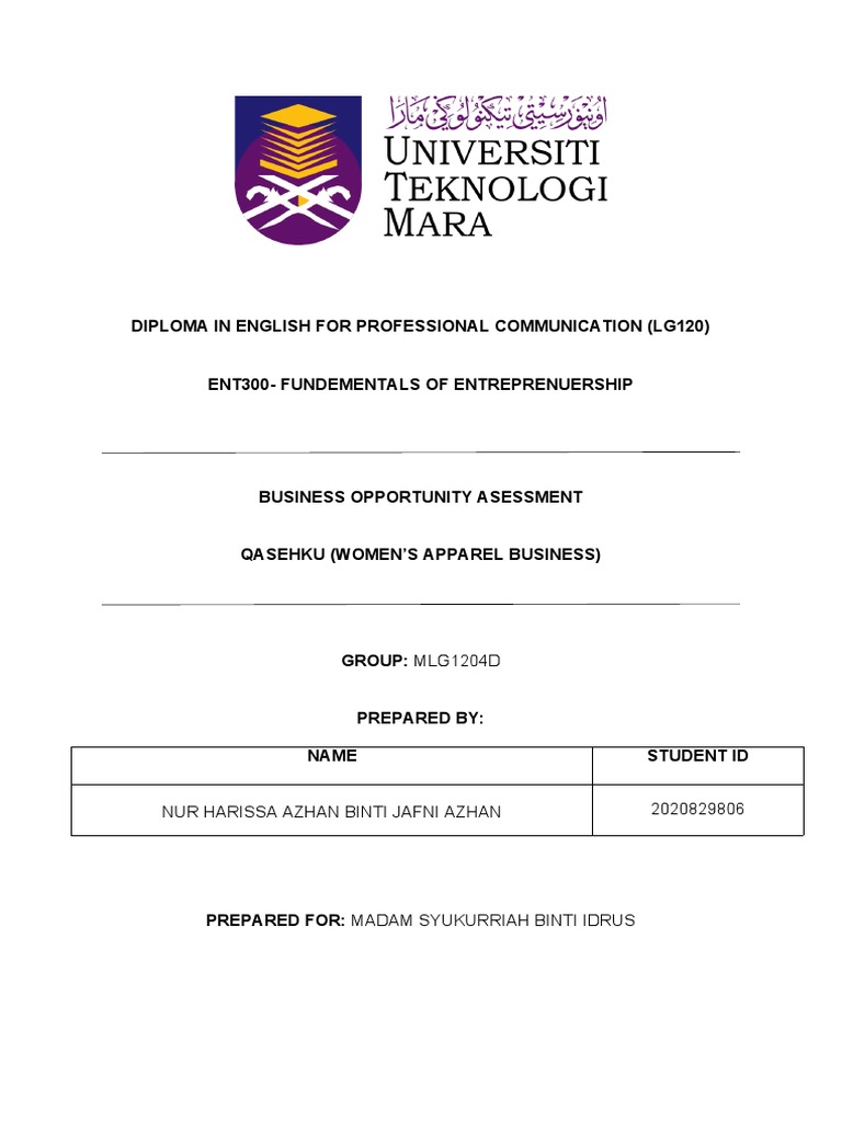 Ent300 - Business Opportunity - Nur Harissa Azhan Binti Jafni Azhan ...