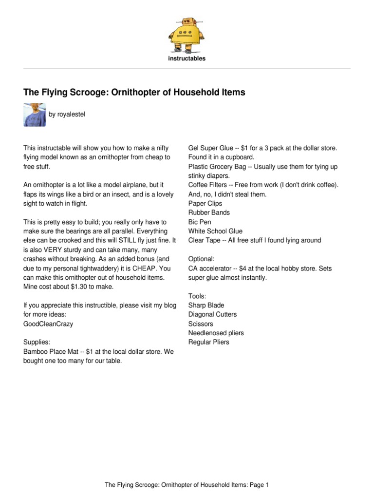 The Flying Scrooge%3a Ornithopter of Household Items | PDF