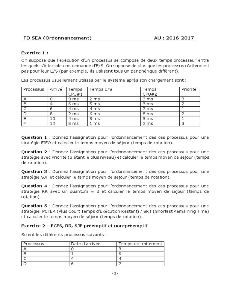 Ordonnancement des processus : stratégies et calculs | PDF ...