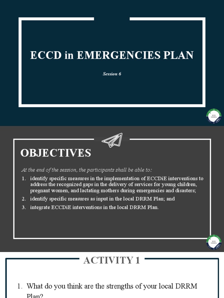 Session 6 ECCDiE Plan | PDF | Children's Rights | Emergency