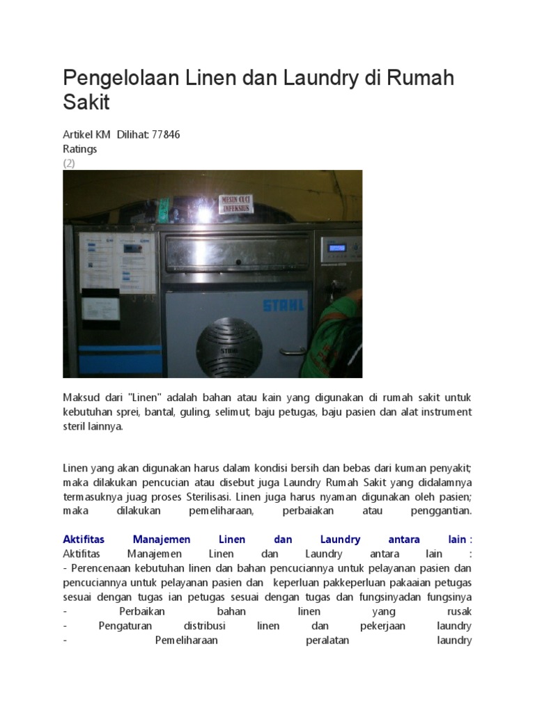 Pengelolaan Linen Dan Laundry Di Rumah Sakit | PDF