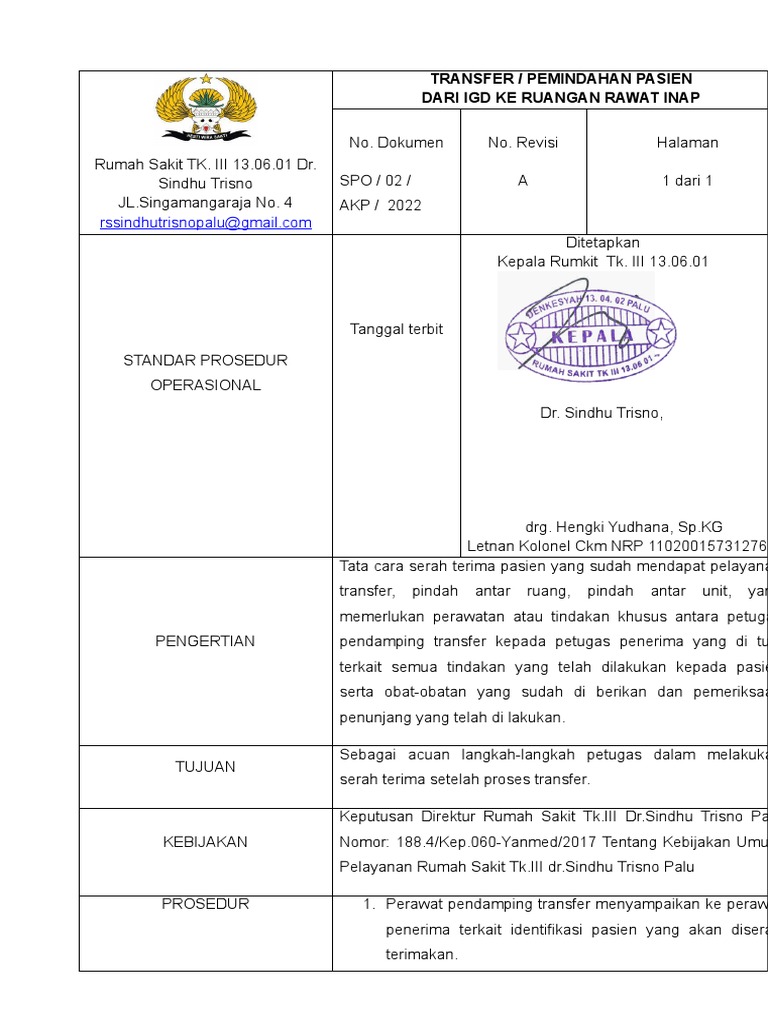 Spo Transfer Pasien | PDF