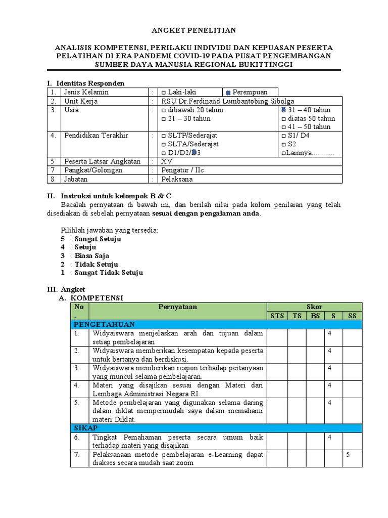 Angket Penelitian | PDF | Karier & Perkembangan