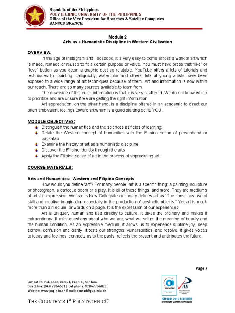 Art Appreciation Module # 2 | PDF | Humanities | Humanism