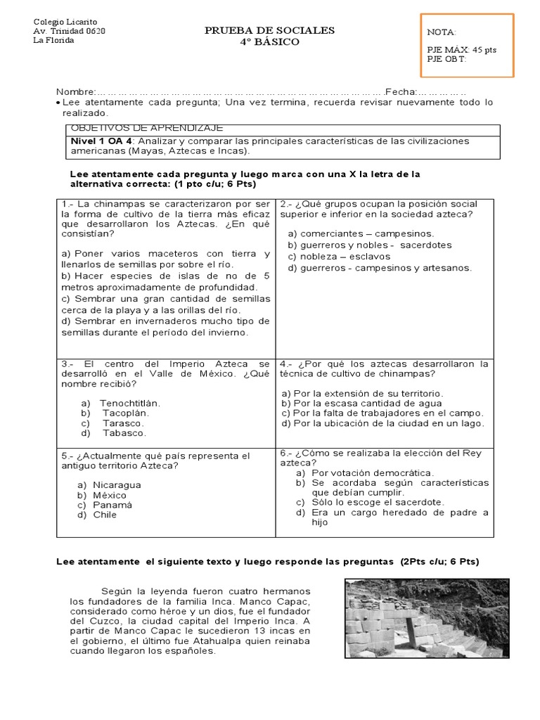 Historia 4° Basico | PDF | Imperio Inca