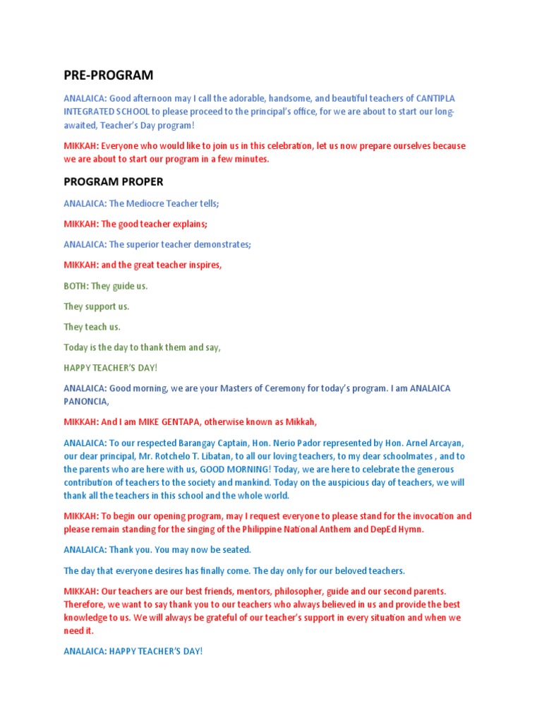 Teacher's Day Script | PDF