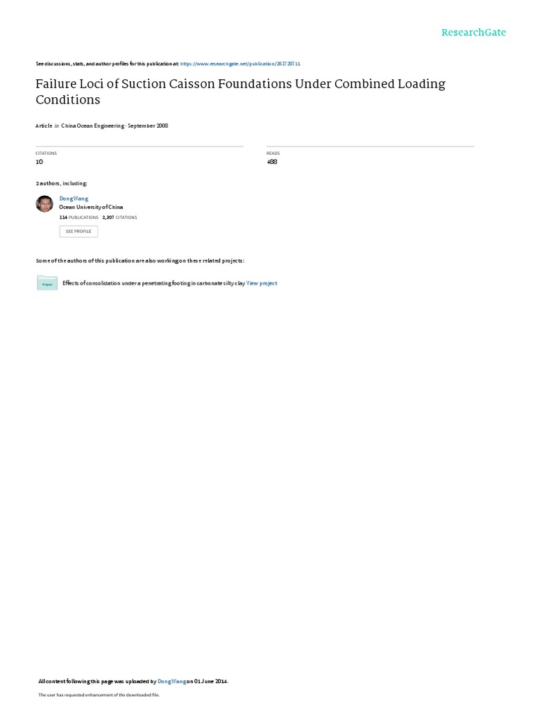 Failure Loci of Suction Caisson Foundations Under Combined Loading Conditions | PDF | Deep ...