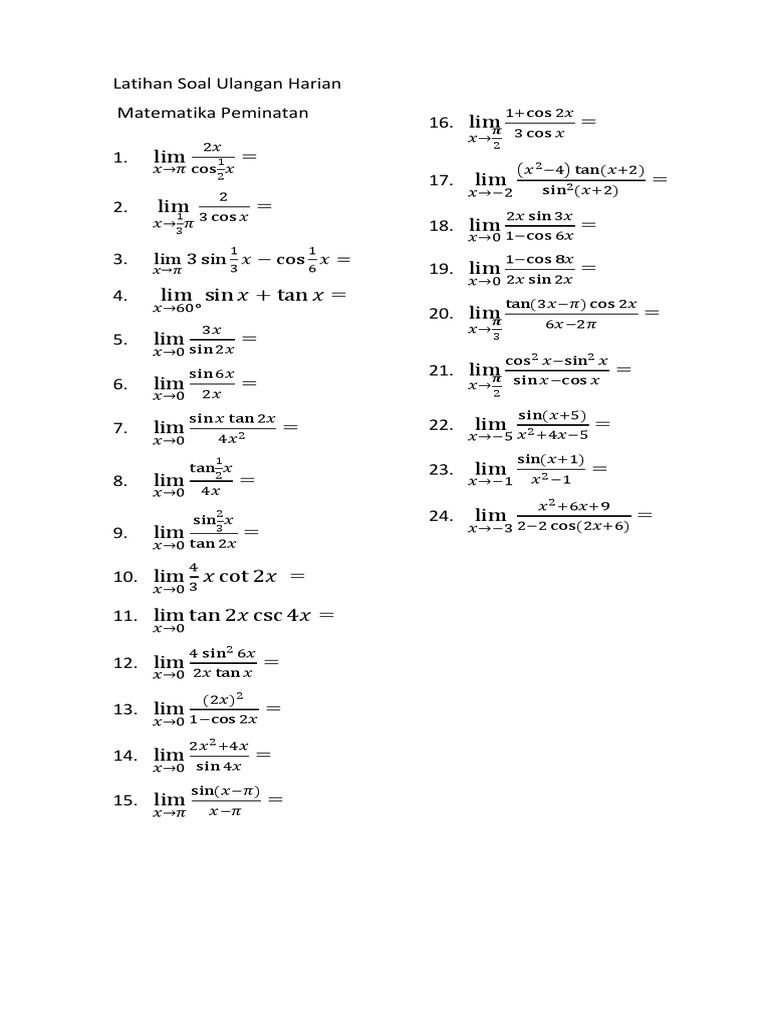 Latihan Soal Ulangan Harian Matematika Peminatan Kelas XII | PDF