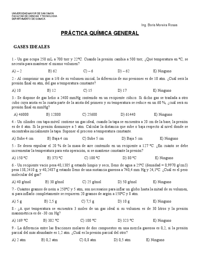 Práctica Gases Ideales-1 | PDF | Gases | Mole (Unidad)