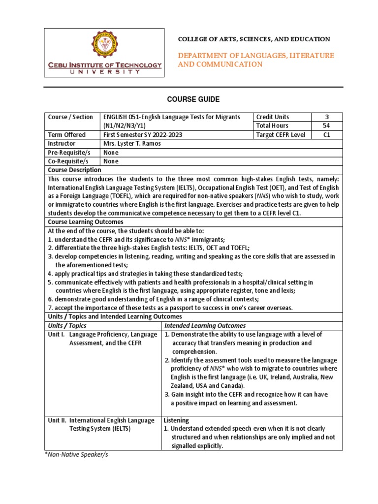 W1 CEFR Based English 051 Course Guide | PDF | International English ...