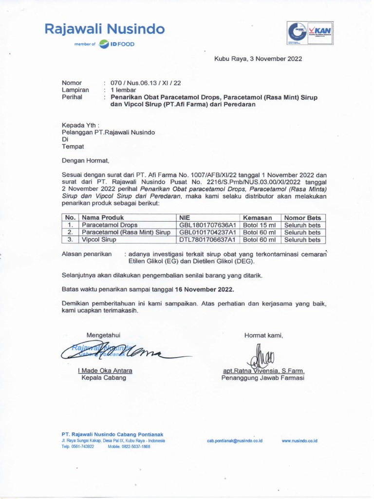 Surat Penarikan PCT Drop | PDF