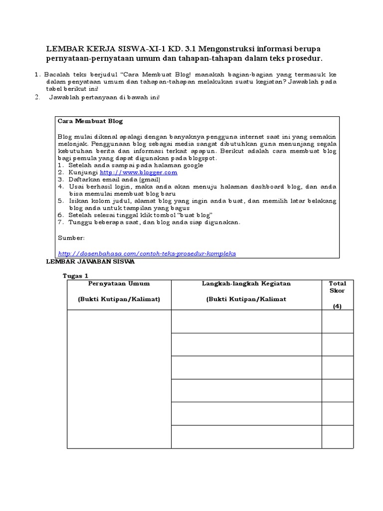 (Template) LEMBAR KERJA SISWi Teks Prosedur | PDF