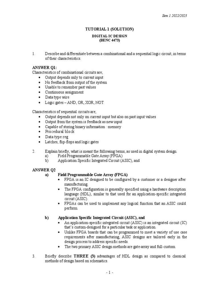 Tutorial (Solution) | PDF | Field Programmable Gate Array | Hardware Description Language