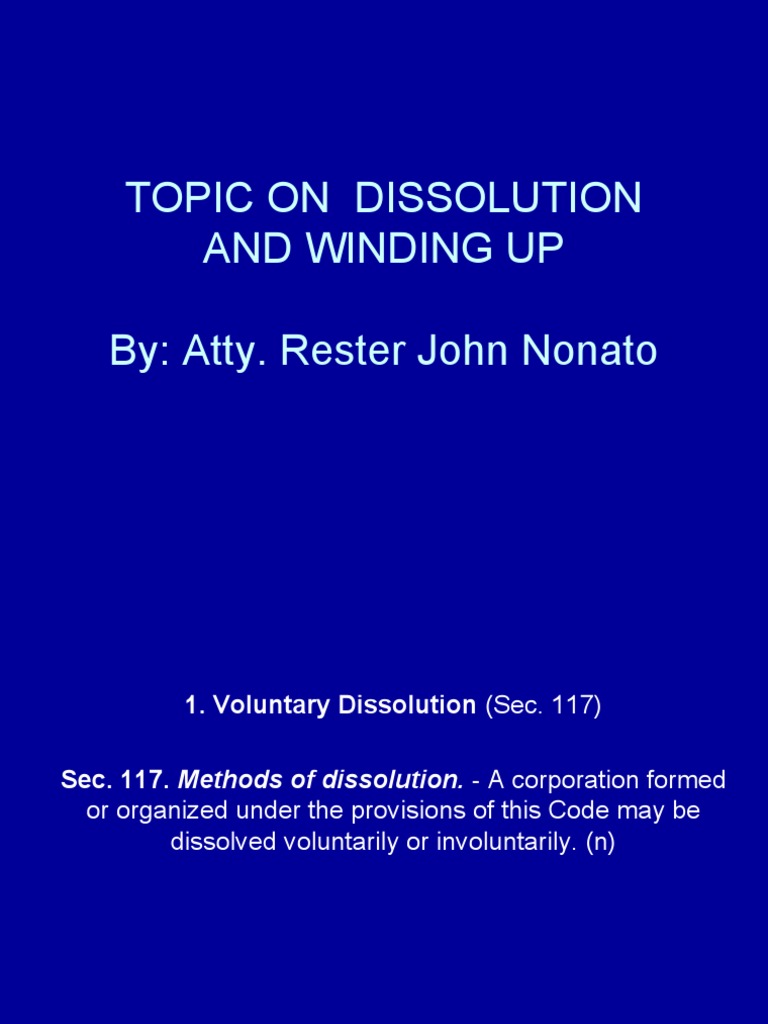 Topic Dissolution and Winding Up | PDF | Liquidation | Corporations