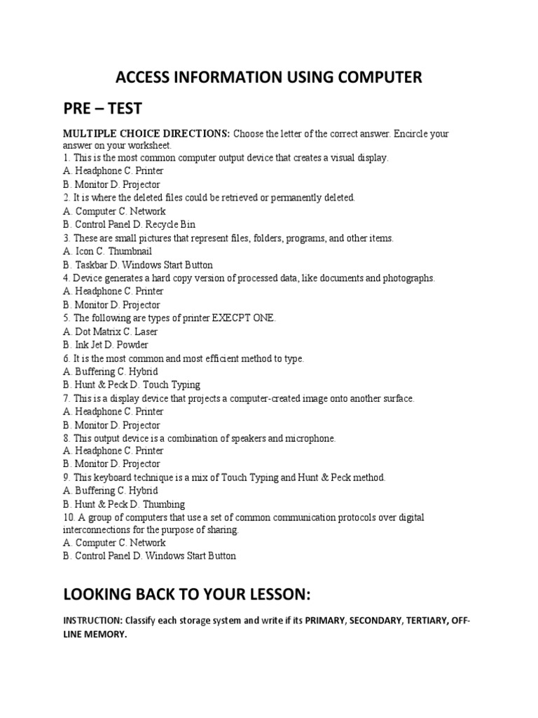 Access Information Using Computer | PDF | Printer (Computing) | Computer Monitor