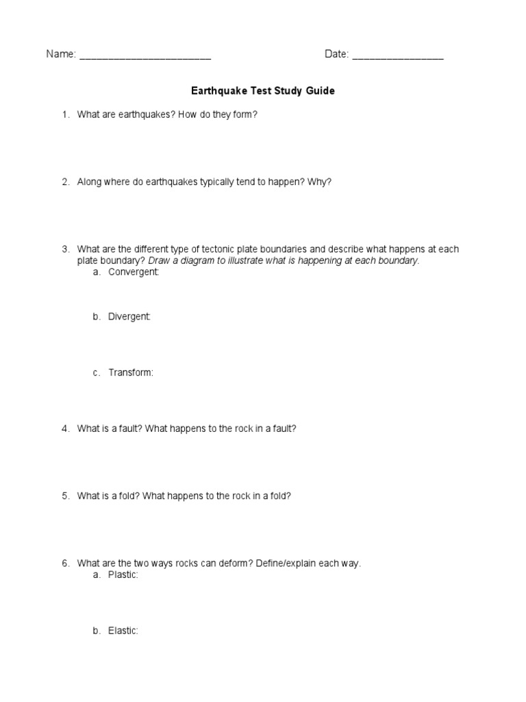 Earthquake Study Guide for Students | PDF | Social Science | Science ...