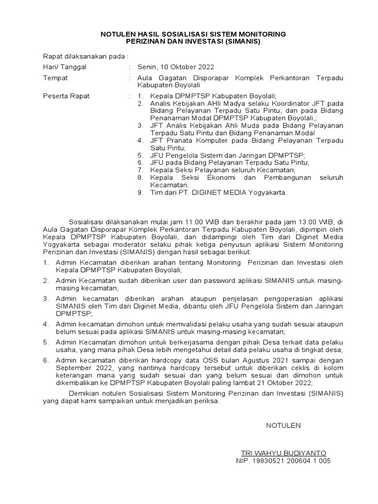 Notulen Hasil Rapat New | PDF | Bisnis | Komputer