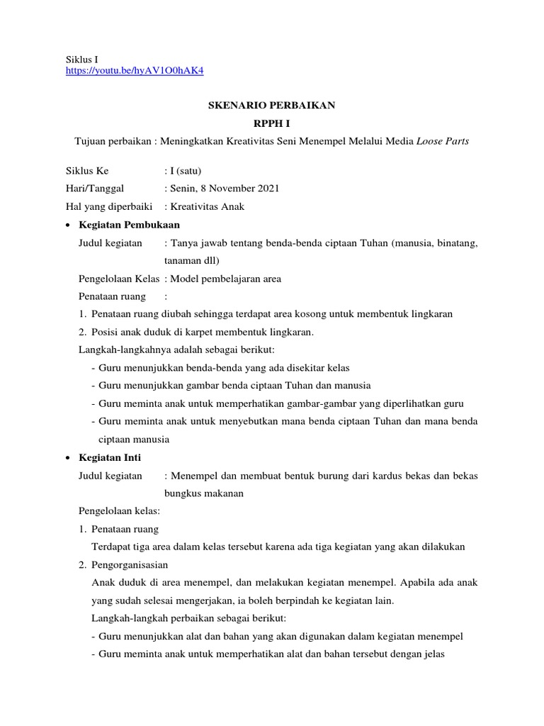 Siklus I & Skenario Perbaikan | PDF | Karier & Perkembangan | Kesehatan Holistik