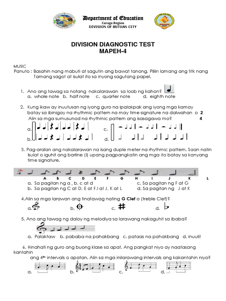 Diagnostic Test in MAPEH Grade 4 | PDF